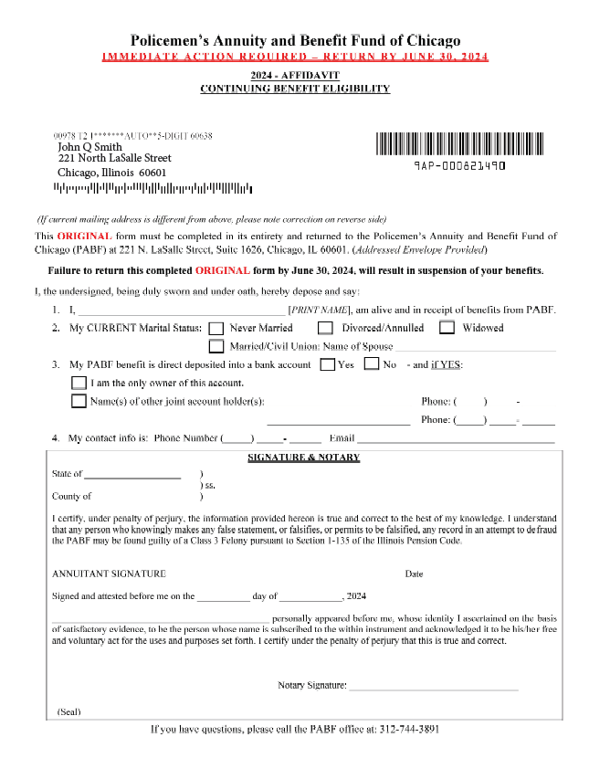 2024 CONTINUING BENEFIT ELIGIBILITY AFFIDAVITS – DUE JUNE 30, 2024